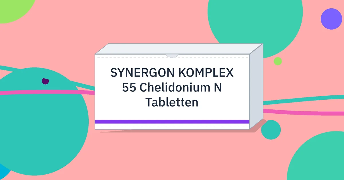 Symbolbild: Packung mit der Aufschrift SYNERGON KOMPLEX 55 Chelidonium N Tabletten (PZN 04905413) – Verfügbarkeit und Bezug in Apotheken in Frankfurt am Main