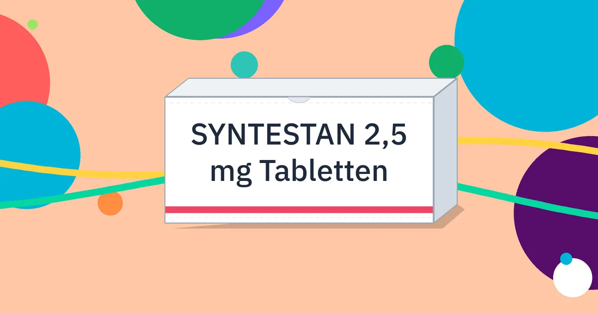 Symbolbild: Packung mit der Aufschrift SYNTESTAN 2,5 mg Tabletten (PZN 04993742) – Verfügbarkeit und Bezug in Apotheken in Frankfurt am Main