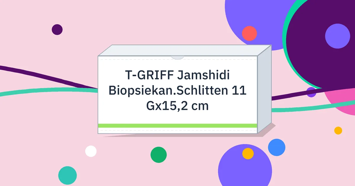 Symbolbild: Packung mit der Aufschrift T-GRIFF Jamshidi Biopsiekan.Schlitten 11 Gx15,2 cm (PZN 18793863) – Verfügbarkeit und Bezug in Apotheken in Frankfurt am Main