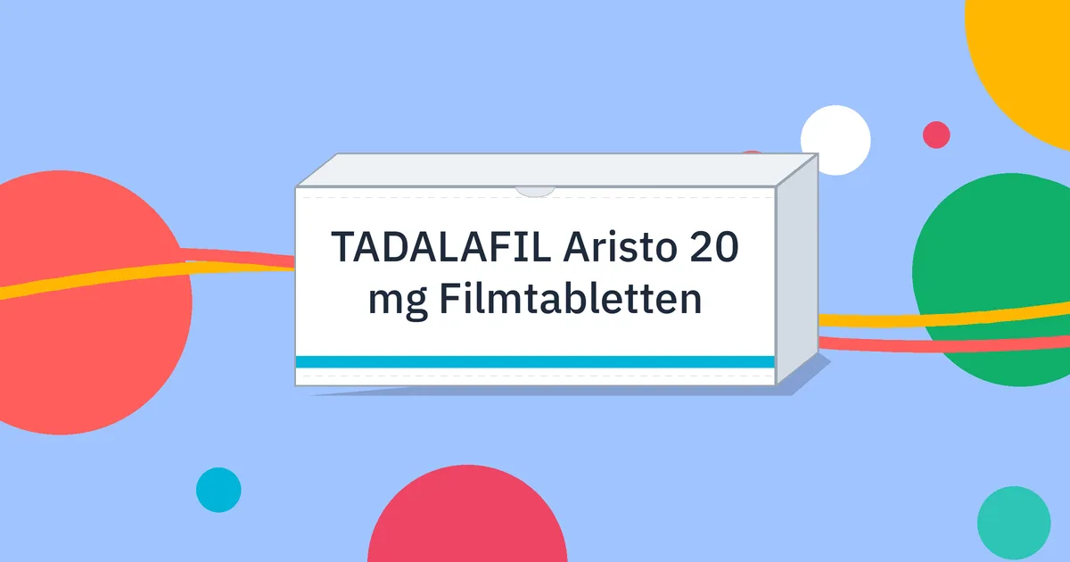 Symbolbild: Packung mit der Aufschrift TADALAFIL Aristo 20 mg Filmtabletten (PZN 18659691) – Verfügbarkeit und Bezug in Apotheken in Frankfurt am Main