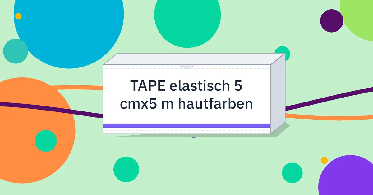 Symbolbild: Packung mit der Aufschrift TAPE elastisch 5 cmx5 m hautfarben (PZN 09303713) – Verfügbarkeit und Bezug in Apotheken in Frankfurt am Main
