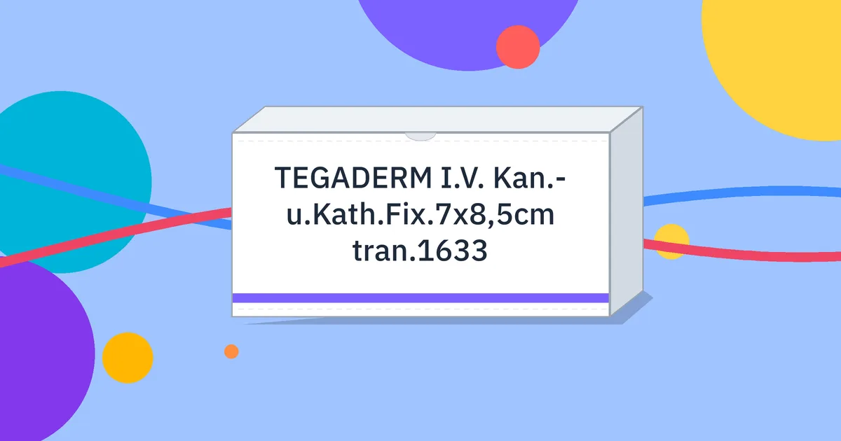 Symbolbild: Packung mit der Aufschrift TEGADERM I.V. Kan.-u.Kath.Fix.7x8,5cm tran.1633 (PZN 04999874) – Verfügbarkeit und Bezug in Apotheken in Frankfurt am Main