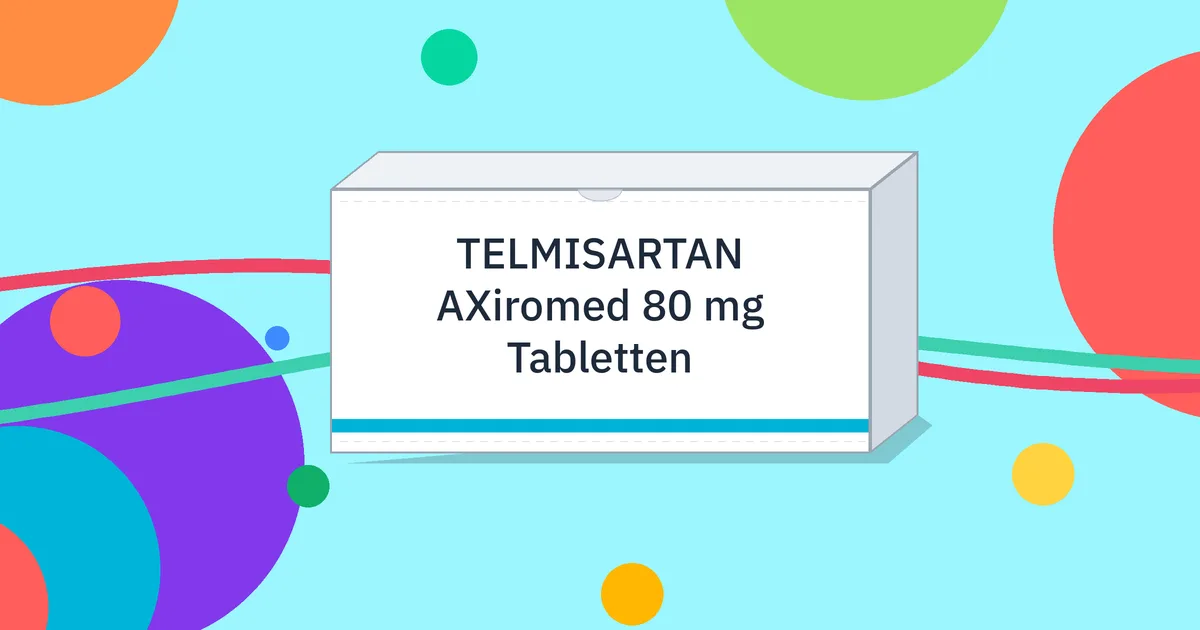 Symbolbild: Packung mit der Aufschrift TELMISARTAN AXiromed 80 mg Tabletten (PZN 18018101) – Verfügbarkeit und Bezug in Apotheken in Frankfurt am Main