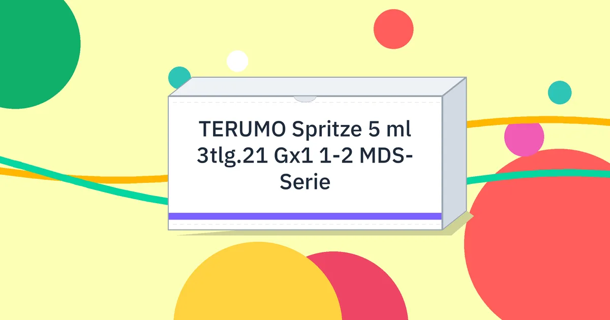 Symbolbild: Packung mit der Aufschrift TERUMO Spritze 5 ml 3tlg.21 Gx1 1-2 MDS-Serie (PZN 17630975) – Verfügbarkeit und Bezug in Apotheken in Frankfurt am Main