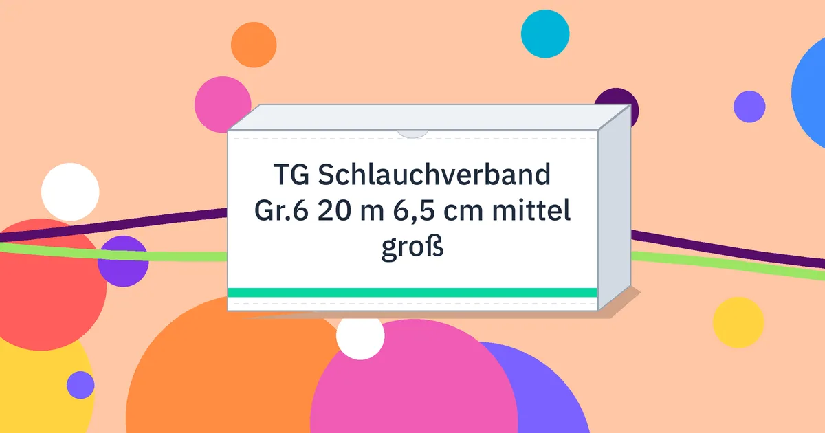 Symbolbild: Packung mit der Aufschrift TG Schlauchverband Gr.6 20 m 6,5 cm mittel groß (PZN 12774971) – Verfügbarkeit und Bezug in Apotheken in Frankfurt am Main