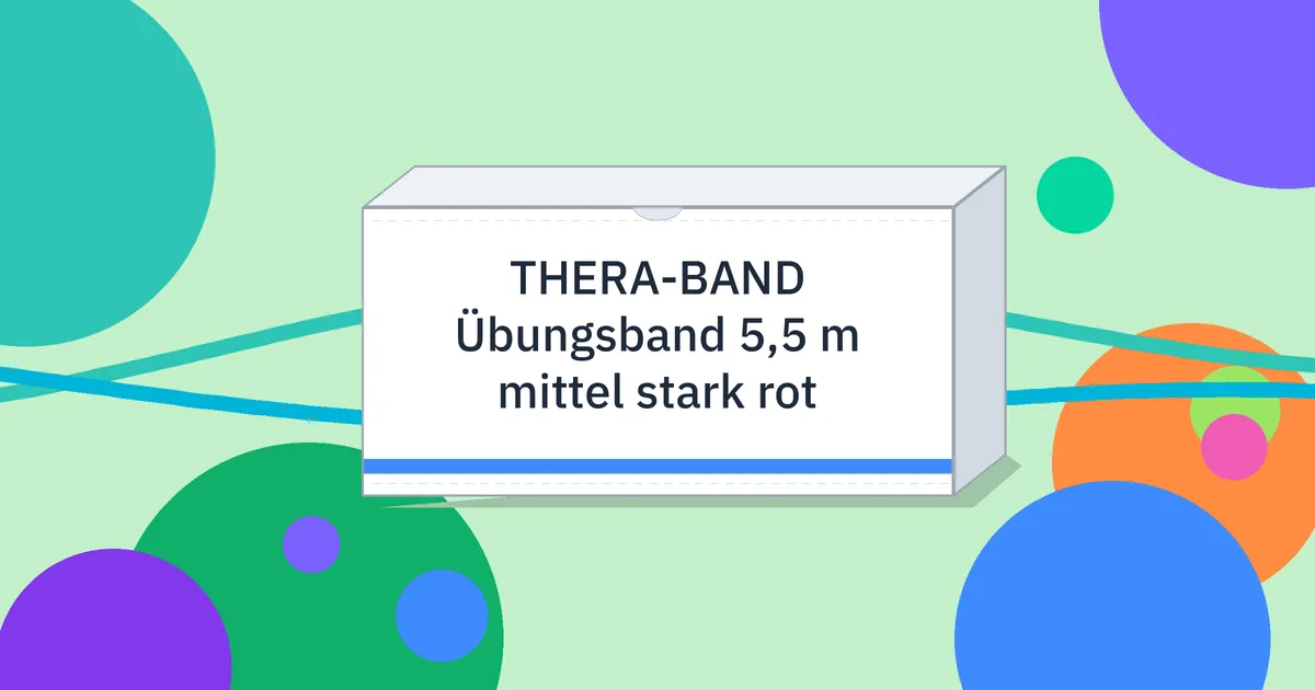 Symbolbild: Packung mit der Aufschrift THERA-BAND Übungsband 5,5 m mittel stark rot (PZN 00290067) – Verfügbarkeit und Bezug in Apotheken in Frankfurt am Main