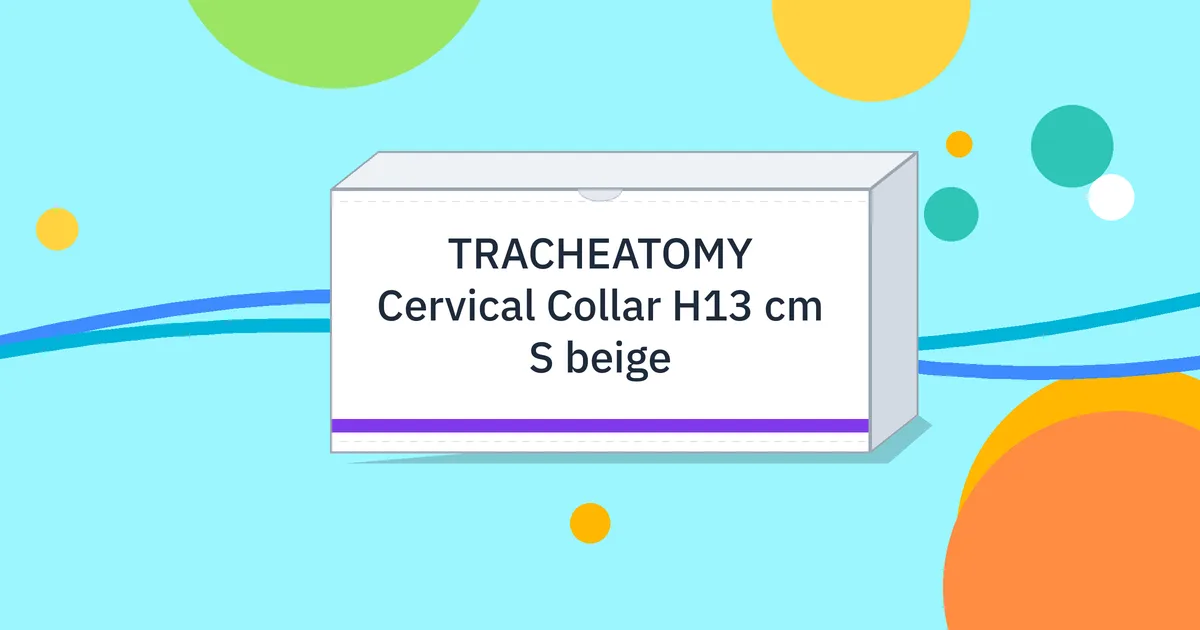 Symbolbild: Packung mit der Aufschrift TRACHEATOMY Cervical Collar H13 cm S beige (PZN 06333240) – Verfügbarkeit und Bezug in Apotheken in Frankfurt am Main