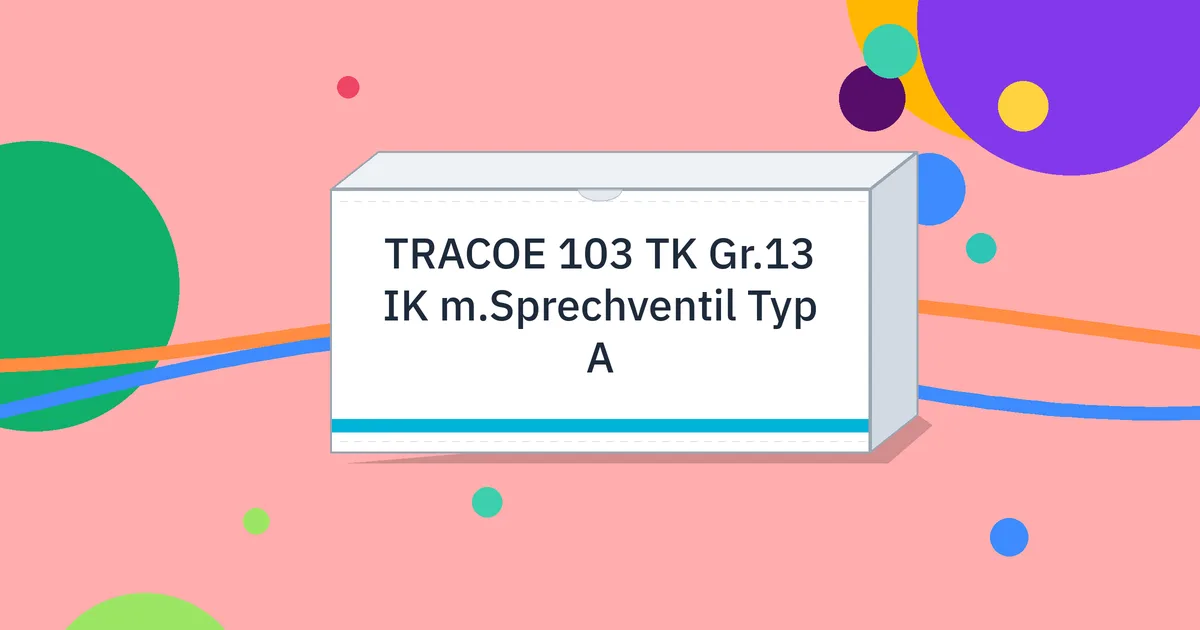 Symbolbild: Packung mit der Aufschrift TRACOE 103 TK Gr.13 IK m.Sprechventil Typ A (PZN 00911434) – Verfügbarkeit und Bezug in Apotheken in Frankfurt am Main