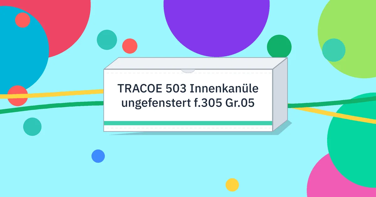 Symbolbild: Packung mit der Aufschrift TRACOE 503 Innenkanüle ungefenstert f.305 Gr.05 (PZN 00923058) – Verfügbarkeit und Bezug in Apotheken in Frankfurt am Main