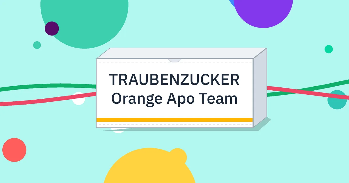 Symbolbild: Packung mit der Aufschrift TRAUBENZUCKER Orange Apo Team (PZN 09270089) – Verfügbarkeit und Bezug in Apotheken in Frankfurt am Main