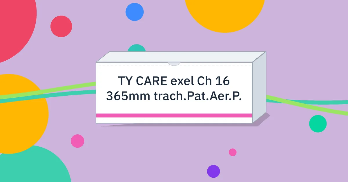 Symbolbild: Packung mit der Aufschrift TY CARE exel Ch 16 365mm trach.Pat.Aer.P. (PZN 03922450) – Verfügbarkeit und Bezug in Apotheken in Frankfurt am Main