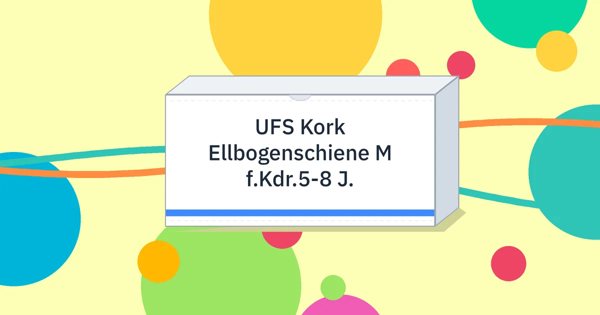 Symbolbild: Packung mit der Aufschrift UFS Kork Ellbogenschiene M f.Kdr.5-8 J. (PZN 04810925) – Verfügbarkeit und Bezug in Apotheken in Frankfurt am Main