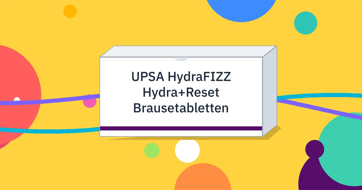 Symbolbild: Packung mit der Aufschrift UPSA HydraFIZZ Hydra+Reset Brausetabletten (PZN 20379556) – Verfügbarkeit und Bezug in Apotheken in Frankfurt am Main