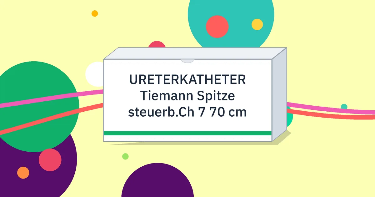 Symbolbild: Packung mit der Aufschrift URETERKATHETER Tiemann Spitze steuerb.Ch 7 70 cm (PZN 00446374) – Verfügbarkeit und Bezug in Apotheken in Frankfurt am Main