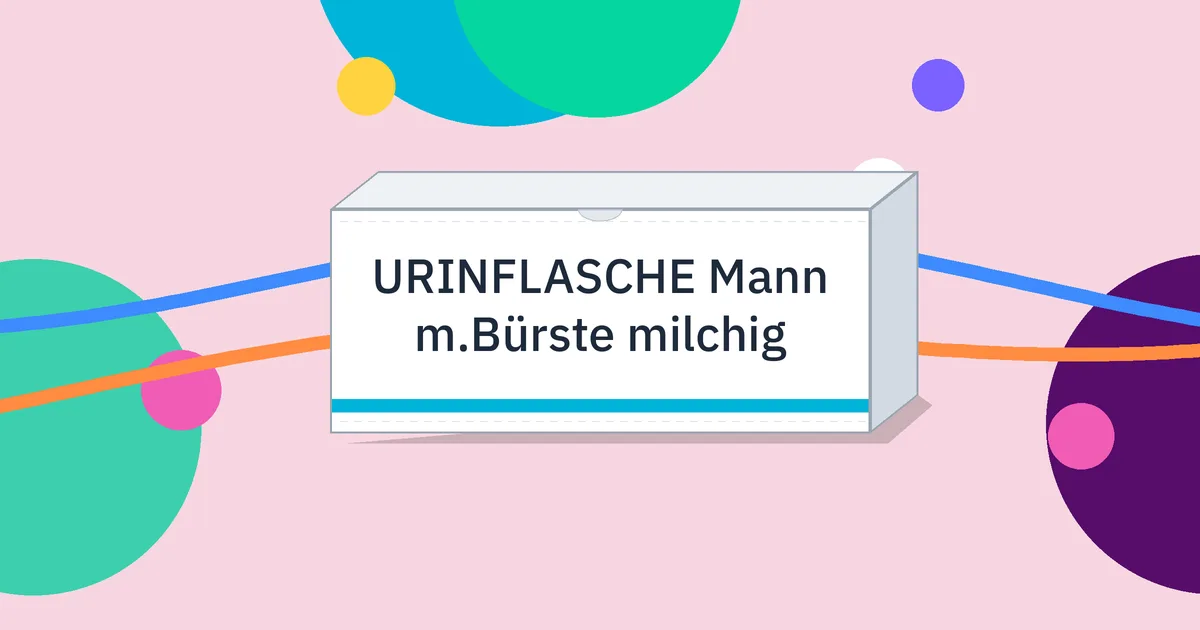 Symbolbild: Packung mit der Aufschrift URINFLASCHE Mann m.Bürste milchig (PZN 08585247) – Verfügbarkeit und Bezug in Apotheken in Frankfurt am Main