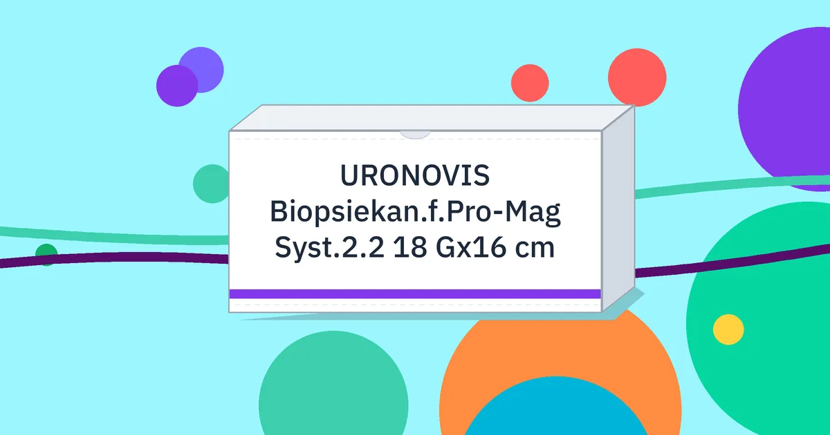 Symbolbild: Packung mit der Aufschrift URONOVIS Biopsiekan.f.Pro-Mag Syst.2.2 18 Gx16 cm (PZN 00811891) – Verfügbarkeit und Bezug in Apotheken in Frankfurt am Main