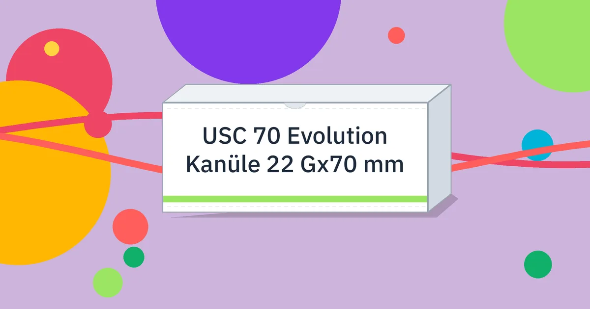 Symbolbild: Packung mit der Aufschrift USC 70 Evolution Kanüle 22 Gx70 mm (PZN 19415318) – Verfügbarkeit und Bezug in Apotheken in Frankfurt am Main