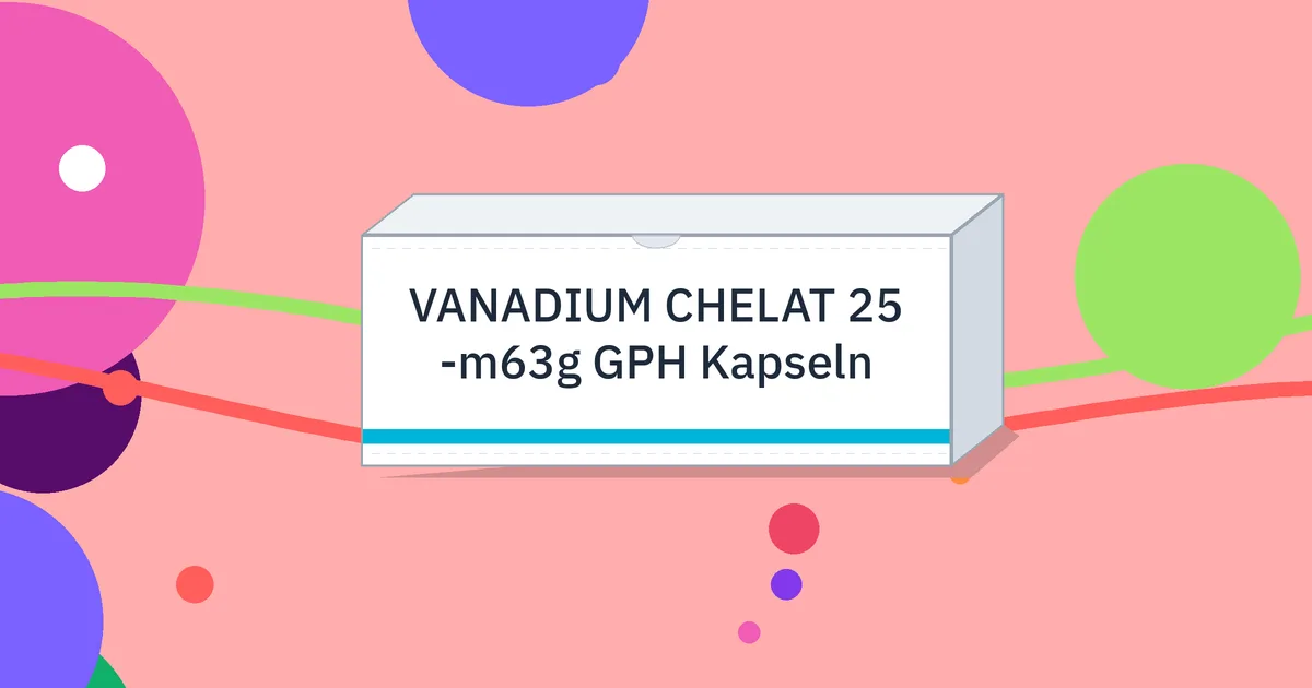 Symbolbild: Packung mit der Aufschrift VANADIUM CHELAT 25 -m63g GPH Kapseln (PZN 10556135) – Verfügbarkeit und Bezug in Apotheken in Frankfurt am Main