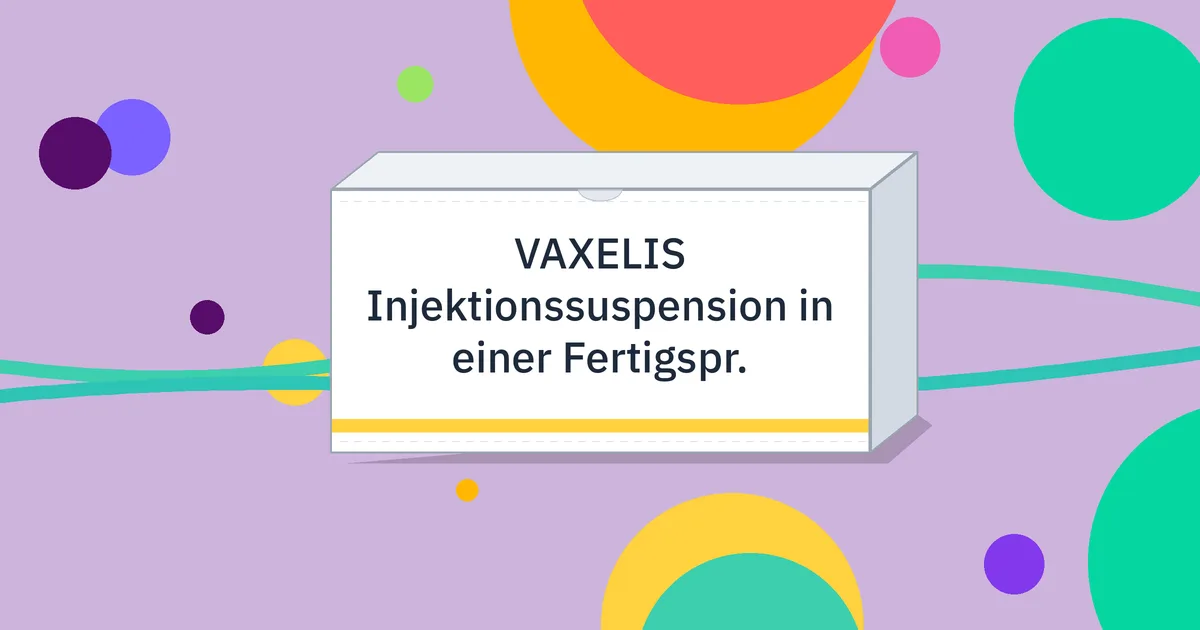 Symbolbild: Packung mit der Aufschrift VAXELIS Injektionssuspension in einer Fertigspr. (PZN 16585178) – Verfügbarkeit und Bezug in Apotheken in Frankfurt am Main
