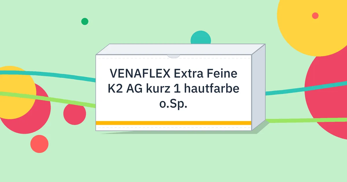 Symbolbild: Packung mit der Aufschrift VENAFLEX Extra Feine K2 AG kurz 1 hautfarbe o.Sp. (PZN 18307590) – Verfügbarkeit und Bezug in Apotheken in Frankfurt am Main