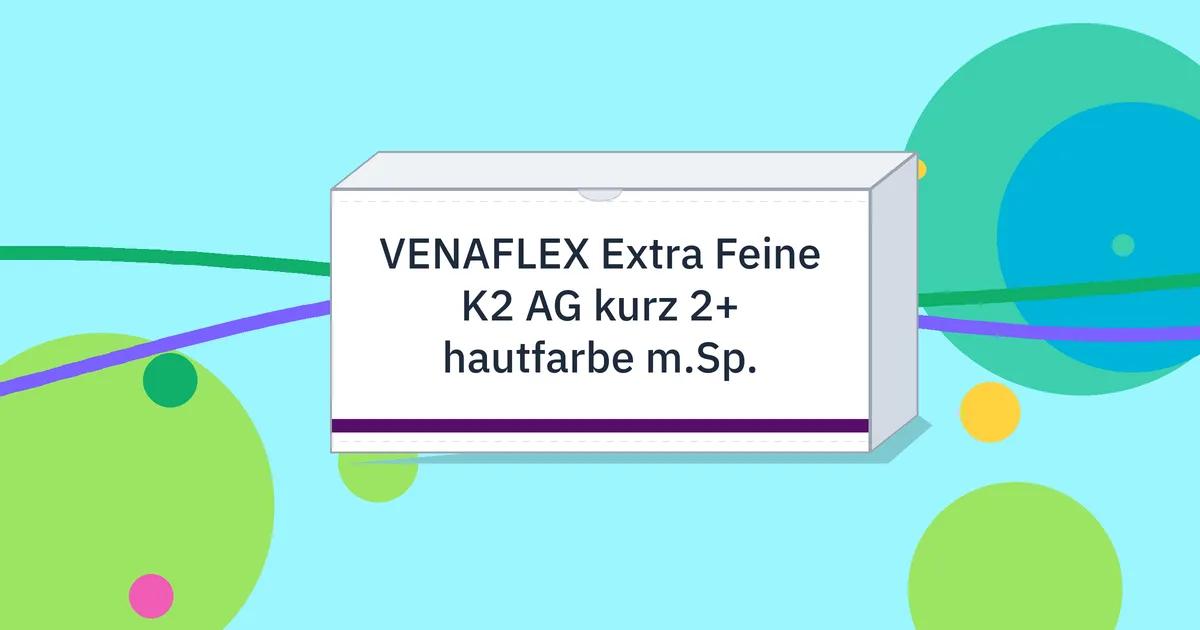 Symbolbild: Packung mit der Aufschrift VENAFLEX Extra Feine K2 AG kurz 2+ hautfarbe m.Sp. (PZN 18307727) – Verfügbarkeit und Bezug in Apotheken in Frankfurt am Main