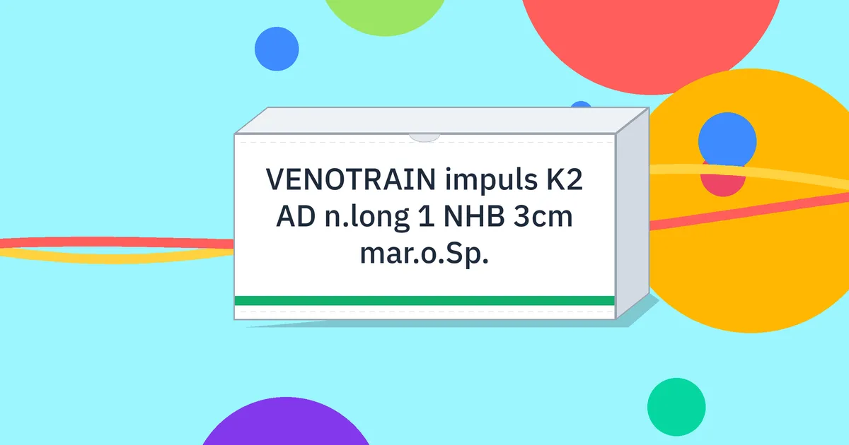 Symbolbild: Packung mit der Aufschrift VENOTRAIN impuls K2 AD n.long 1 NHB 3cm mar.o.Sp. (PZN 15223786) – Verfügbarkeit und Bezug in Apotheken in Frankfurt am Main