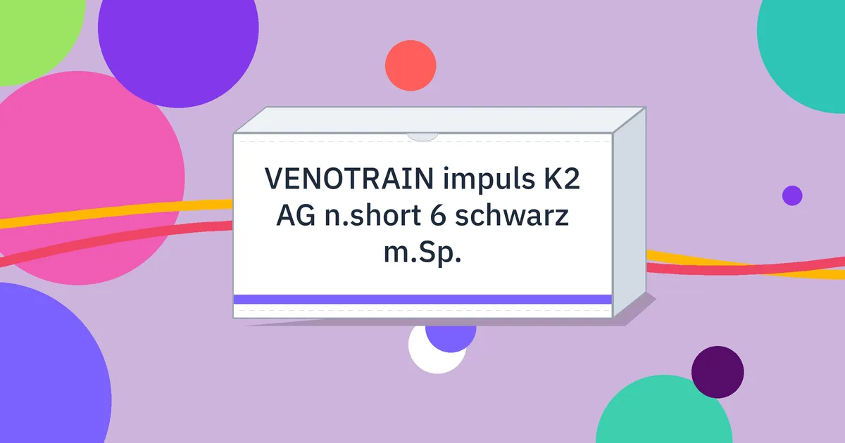 Symbolbild: Packung mit der Aufschrift VENOTRAIN impuls K2 AG n.short 6 schwarz m.Sp. (PZN 00493830) – Verfügbarkeit und Bezug in Apotheken in Frankfurt am Main