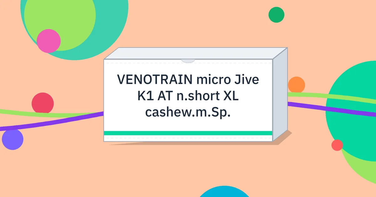 Symbolbild: Packung mit der Aufschrift VENOTRAIN micro Jive K1 AT n.short XL cashew.m.Sp. (PZN 20765905) – Verfügbarkeit und Bezug in Apotheken in Frankfurt am Main