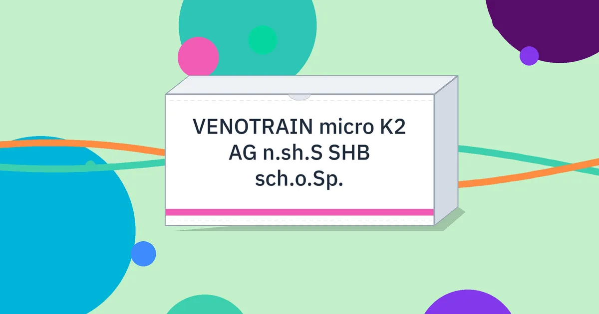 Symbolbild: Packung mit der Aufschrift VENOTRAIN micro K2 AG n.sh.S SHB sch.o.Sp. (PZN 02370528) – Verfügbarkeit und Bezug in Apotheken in Frankfurt am Main