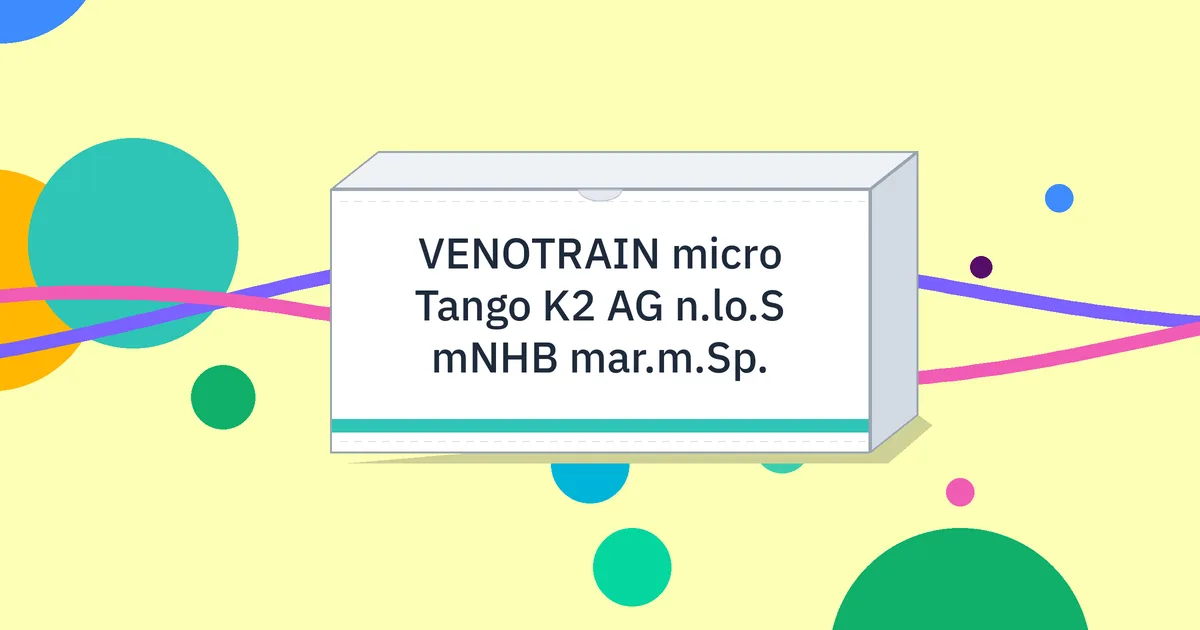 Symbolbild: Packung mit der Aufschrift VENOTRAIN micro Tango K2 AG n.lo.S mNHB mar.m.Sp. (PZN 17761602) – Verfügbarkeit und Bezug in Apotheken in Frankfurt am Main