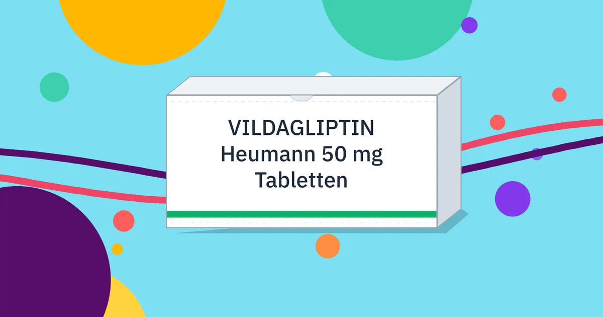 Symbolbild: Packung mit der Aufschrift VILDAGLIPTIN Heumann 50 mg Tabletten (PZN 17367408) – Verfügbarkeit und Bezug in Apotheken in Frankfurt am Main