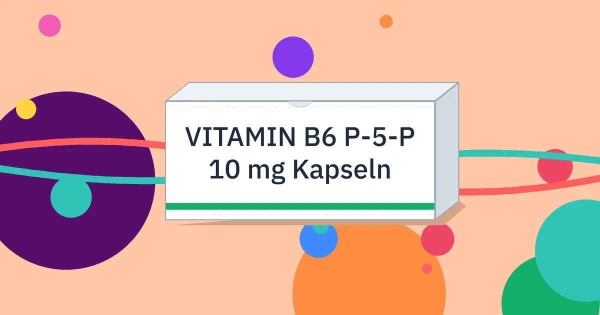 Symbolbild: Packung mit der Aufschrift VITAMIN B6 P-5-P 10 mg Kapseln (PZN 17304572) – Verfügbarkeit und Bezug in Apotheken in Frankfurt am Main
