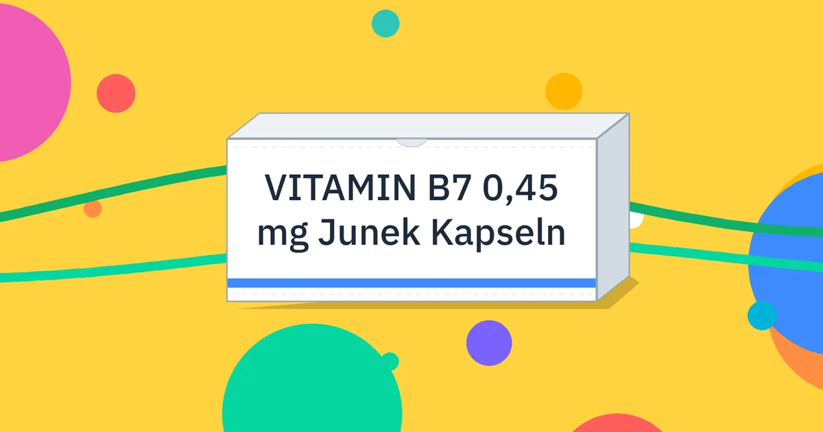 Symbolbild: Packung mit der Aufschrift VITAMIN B7 0,45 mg Junek Kapseln (PZN 07084276) – Verfügbarkeit und Bezug in Apotheken in Frankfurt am Main