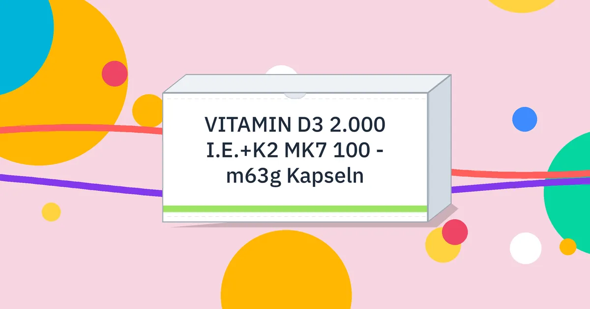 Symbolbild: Packung mit der Aufschrift VITAMIN D3 2.000 I.E.+K2 MK7 100 -m63g Kapseln (PZN 19282490) – Verfügbarkeit und Bezug in Apotheken in Frankfurt am Main