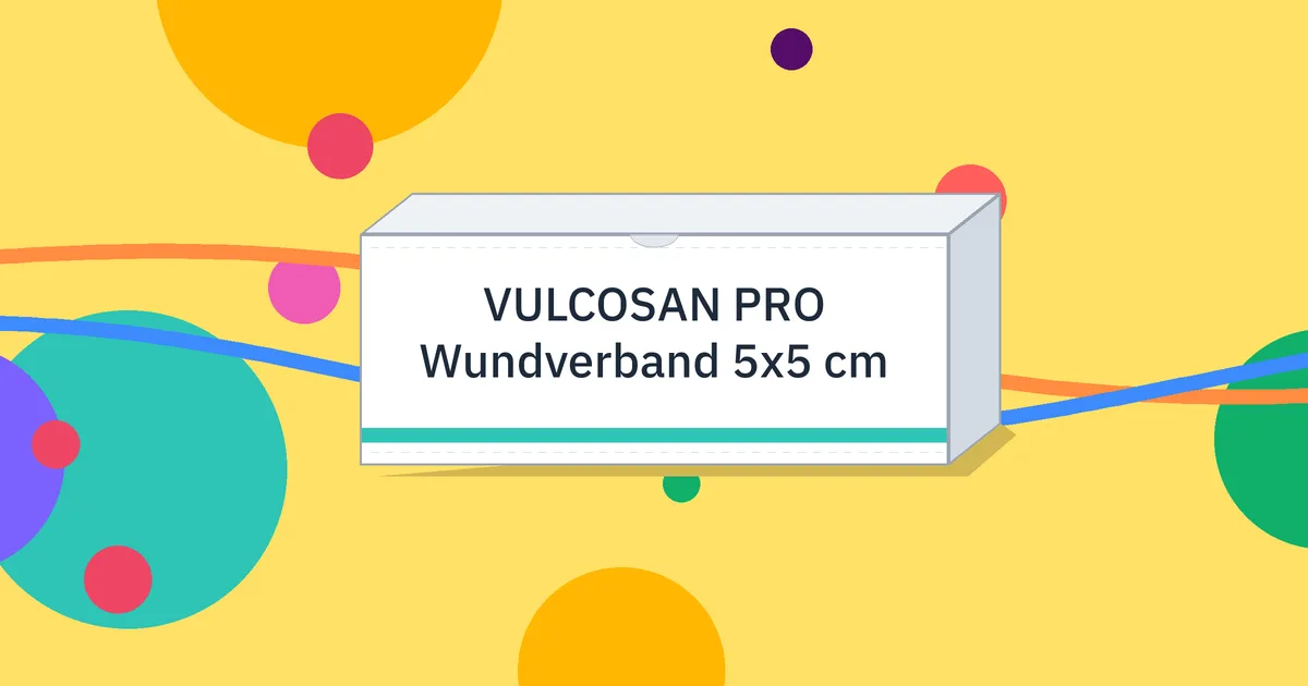 Symbolbild: Packung mit der Aufschrift VULCOSAN PRO Wundverband 5x5 cm (PZN 16004081) – Verfügbarkeit und Bezug in Apotheken in Frankfurt am Main