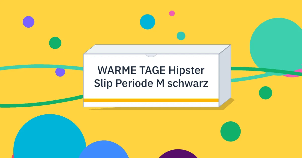 Symbolbild: Packung mit der Aufschrift WARME TAGE Hipster Slip Periode M schwarz (PZN 16127694) – Verfügbarkeit und Bezug in Apotheken in Frankfurt am Main