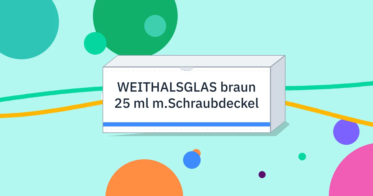 Symbolbild: Packung mit der Aufschrift WEITHALSGLAS braun 25 ml m.Schraubdeckel (PZN 10146822) – Verfügbarkeit und Bezug in Apotheken in Frankfurt am Main