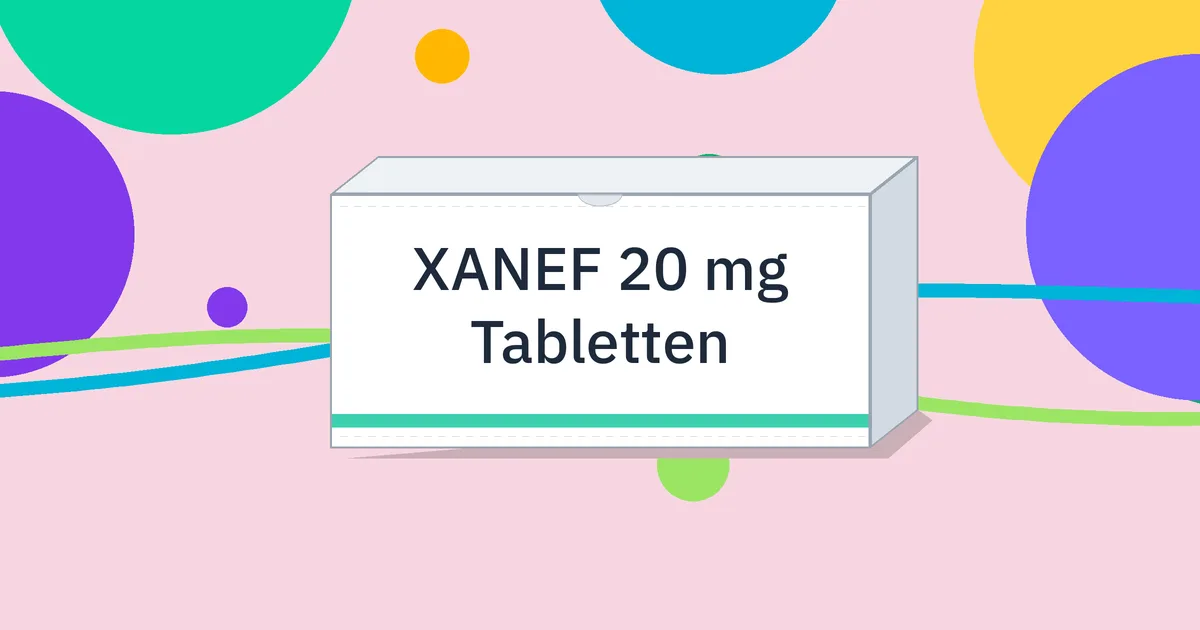 Symbolbild: Packung mit der Aufschrift XANEF 20 mg Tabletten (PZN 11287105) – Verfügbarkeit und Bezug in Apotheken in Frankfurt am Main