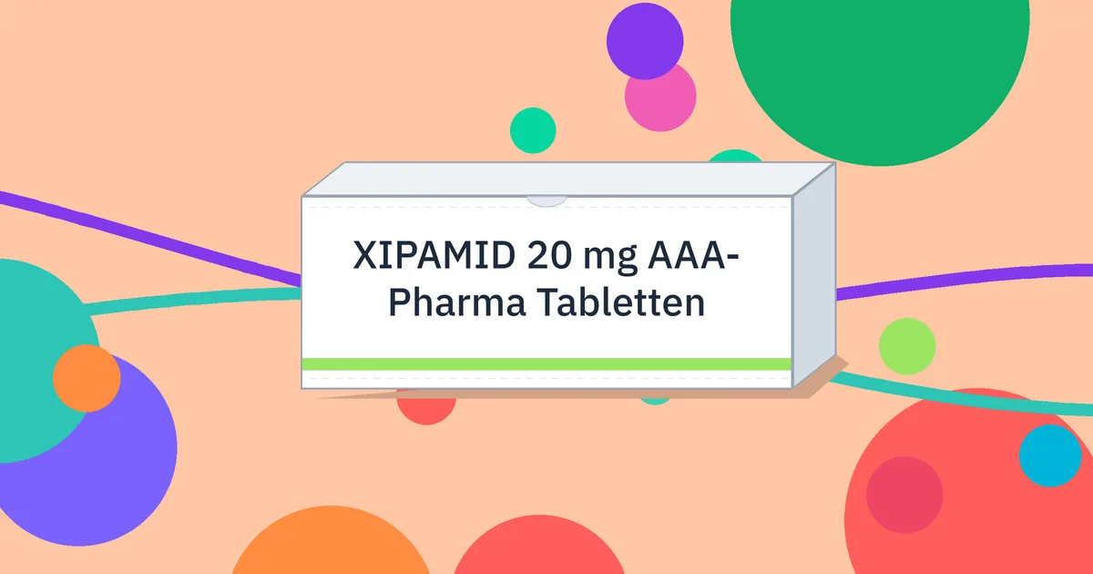 Symbolbild: Packung mit der Aufschrift XIPAMID 20 mg AAA-Pharma Tabletten (PZN 03062183) – Verfügbarkeit und Bezug in Apotheken in Frankfurt am Main