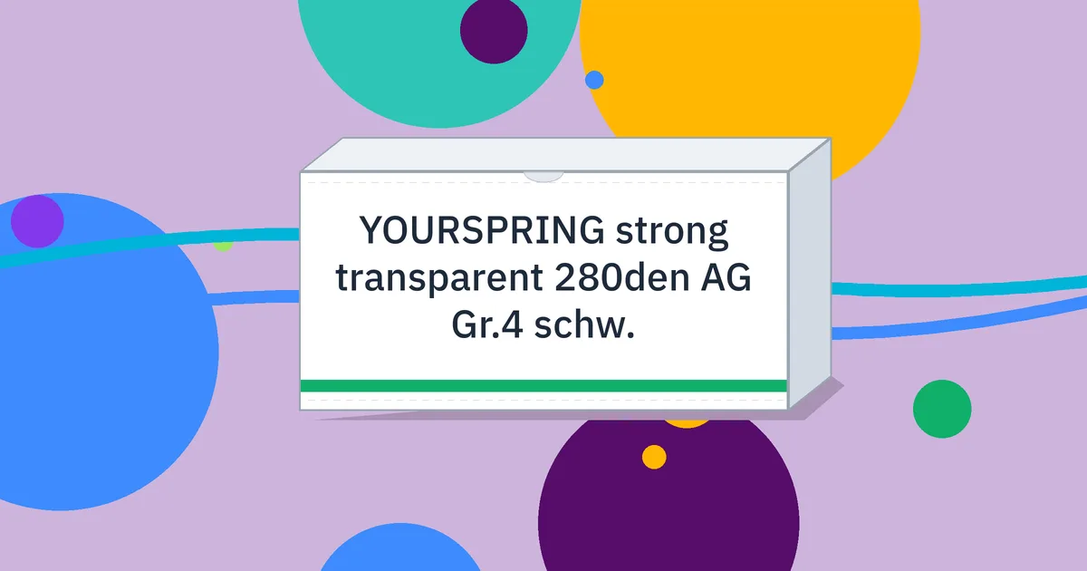Symbolbild: Packung mit der Aufschrift YOURSPRING strong transparent 280den AG Gr.4 schw. (PZN 18057992) – Verfügbarkeit und Bezug in Apotheken in Frankfurt am Main
