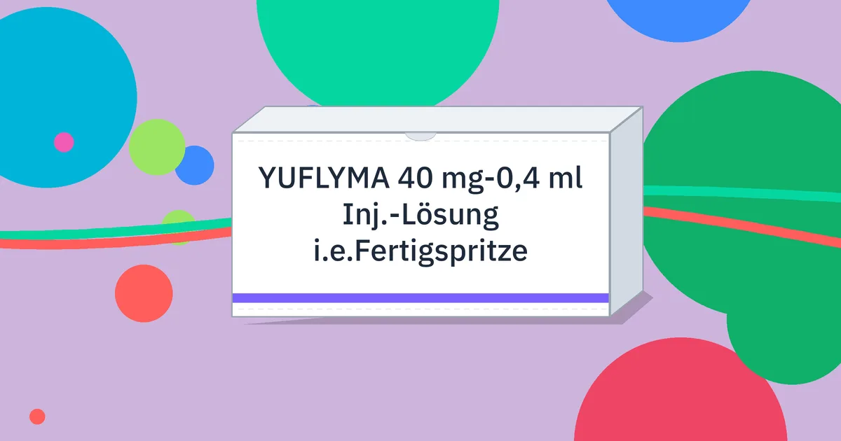 Symbolbild: Packung mit der Aufschrift YUFLYMA 40 mg-0,4 ml Inj.-Lösung i.e.Fertigspritze (PZN 19460448) – Verfügbarkeit und Bezug in Apotheken in Frankfurt am Main