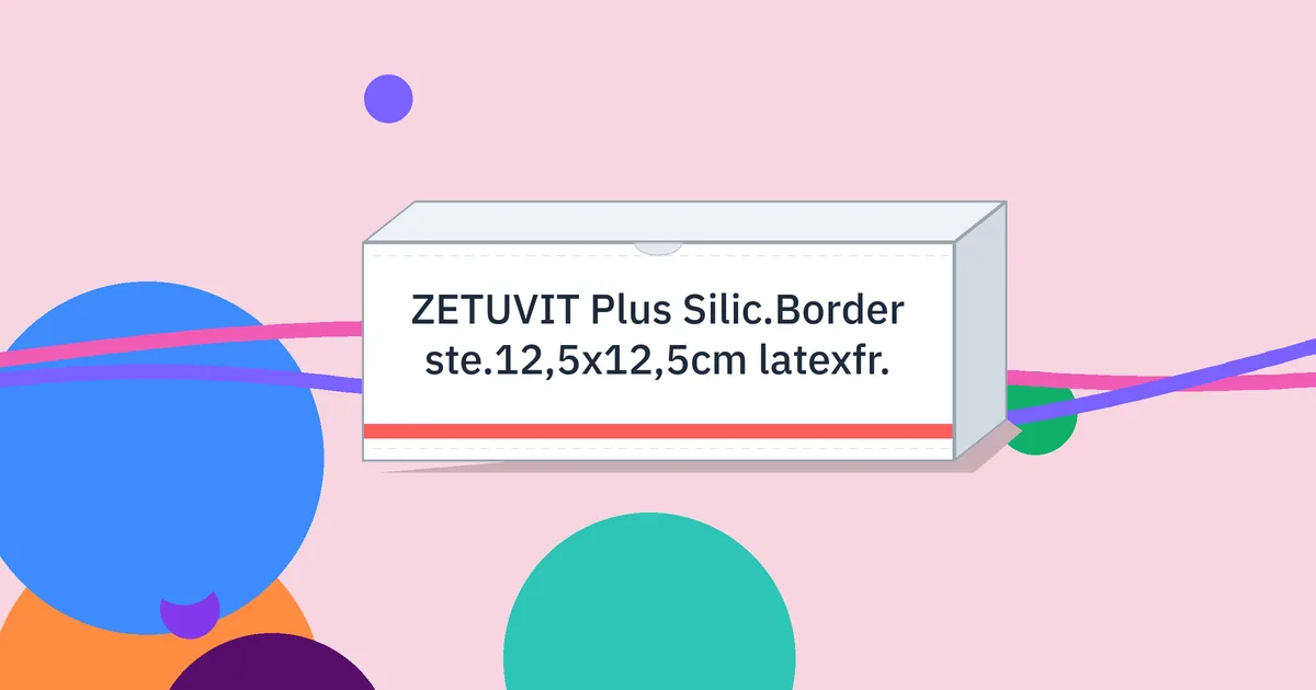 Symbolbild: Packung mit der Aufschrift ZETUVIT Plus Silic.Border ste.12,5x12,5cm latexfr. (PZN 19819033) – Verfügbarkeit und Bezug in Apotheken in Frankfurt am Main