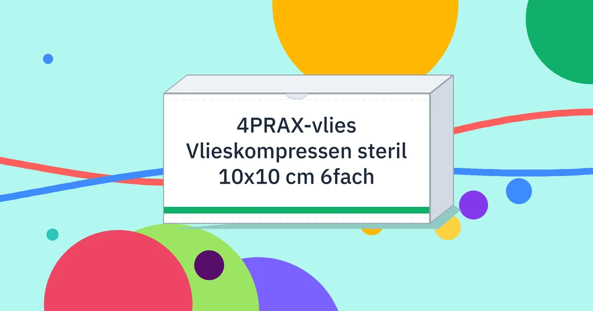 Symbolbild: Packung mit der Aufschrift 4PRAX-vlies Vlieskompressen steril 10x10 cm 6fach (PZN 20229822) – Verfügbarkeit und Bezug in Apotheken in Frankfurt am Main