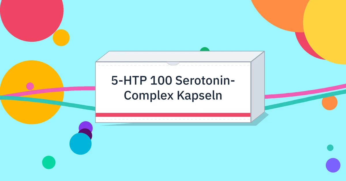 Symbolbild: Packung mit der Aufschrift 5-HTP 100 Serotonin-Complex Kapseln (PZN 18451499) – Verfügbarkeit und Bezug in Apotheken in Frankfurt am Main