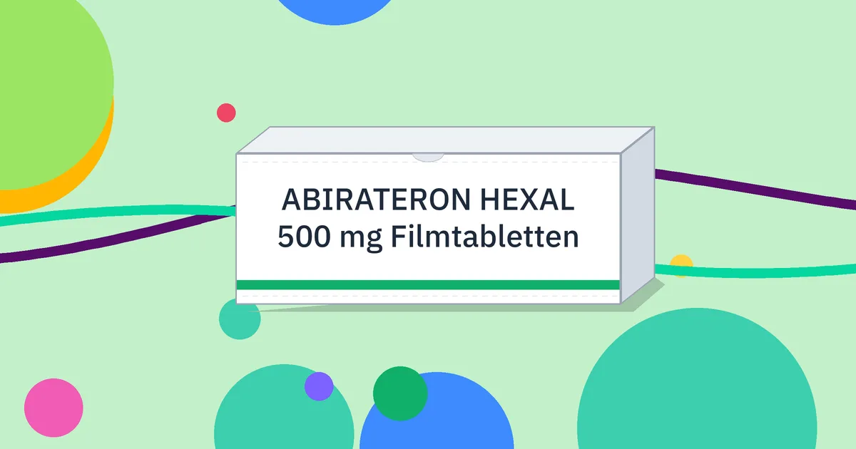 Symbolbild: Packung mit der Aufschrift ABIRATERON HEXAL 500 mg Filmtabletten (PZN 17560513) – Verfügbarkeit und Bezug in Apotheken in Frankfurt am Main