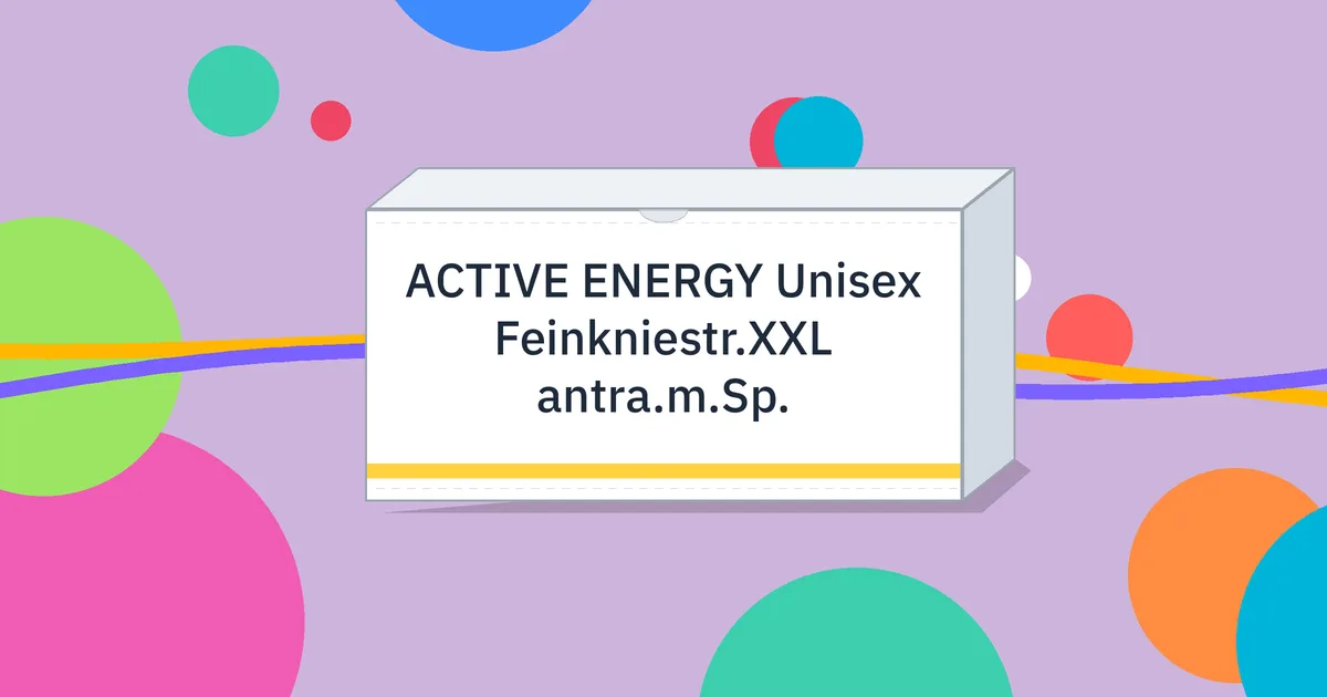 Symbolbild: Packung mit der Aufschrift ACTIVE ENERGY Unisex Feinkniestr.XXL antra.m.Sp. (PZN 06448457) – Verfügbarkeit und Bezug in Apotheken in Frankfurt am Main