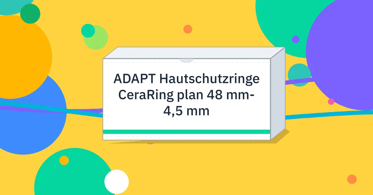Symbolbild: Packung mit der Aufschrift ADAPT Hautschutzringe CeraRing plan 48 mm-4,5 mm (PZN 12464147) – Verfügbarkeit und Bezug in Apotheken in Frankfurt am Main
