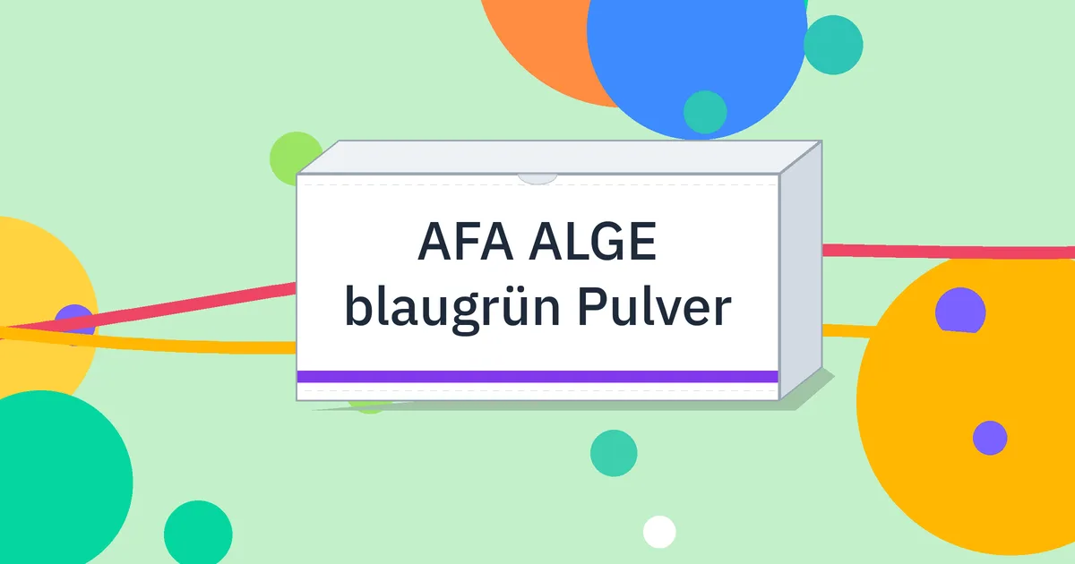 Symbolbild: Packung mit der Aufschrift AFA ALGE blaugrün Pulver (PZN 01523800) – Verfügbarkeit und Bezug in Apotheken in Frankfurt am Main