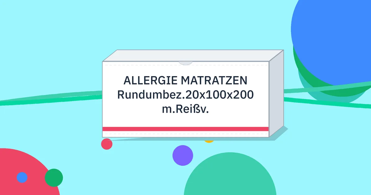 Symbolbild: Packung mit der Aufschrift ALLERGIE MATRATZEN Rundumbez.20x100x200 m.Reißv. (PZN 03396671) – Verfügbarkeit und Bezug in Apotheken in Frankfurt am Main