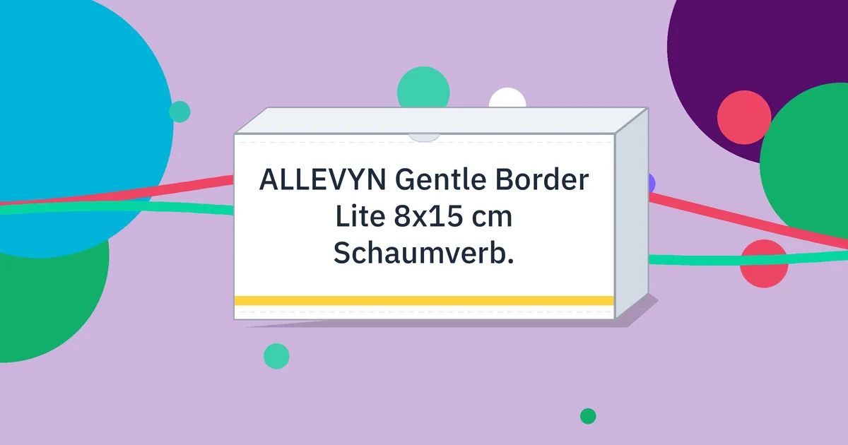 Symbolbild: Packung mit der Aufschrift ALLEVYN Gentle Border Lite 8x15 cm Schaumverb. (PZN 11319242) – Verfügbarkeit und Bezug in Apotheken in Frankfurt am Main